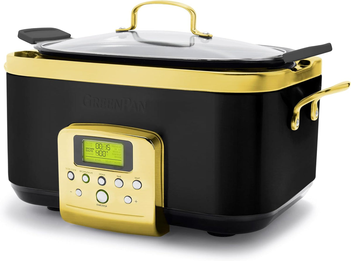 GreenPan Elite 8-in-1 Programmable 6QT Electric Slow Cooker, Gold ...