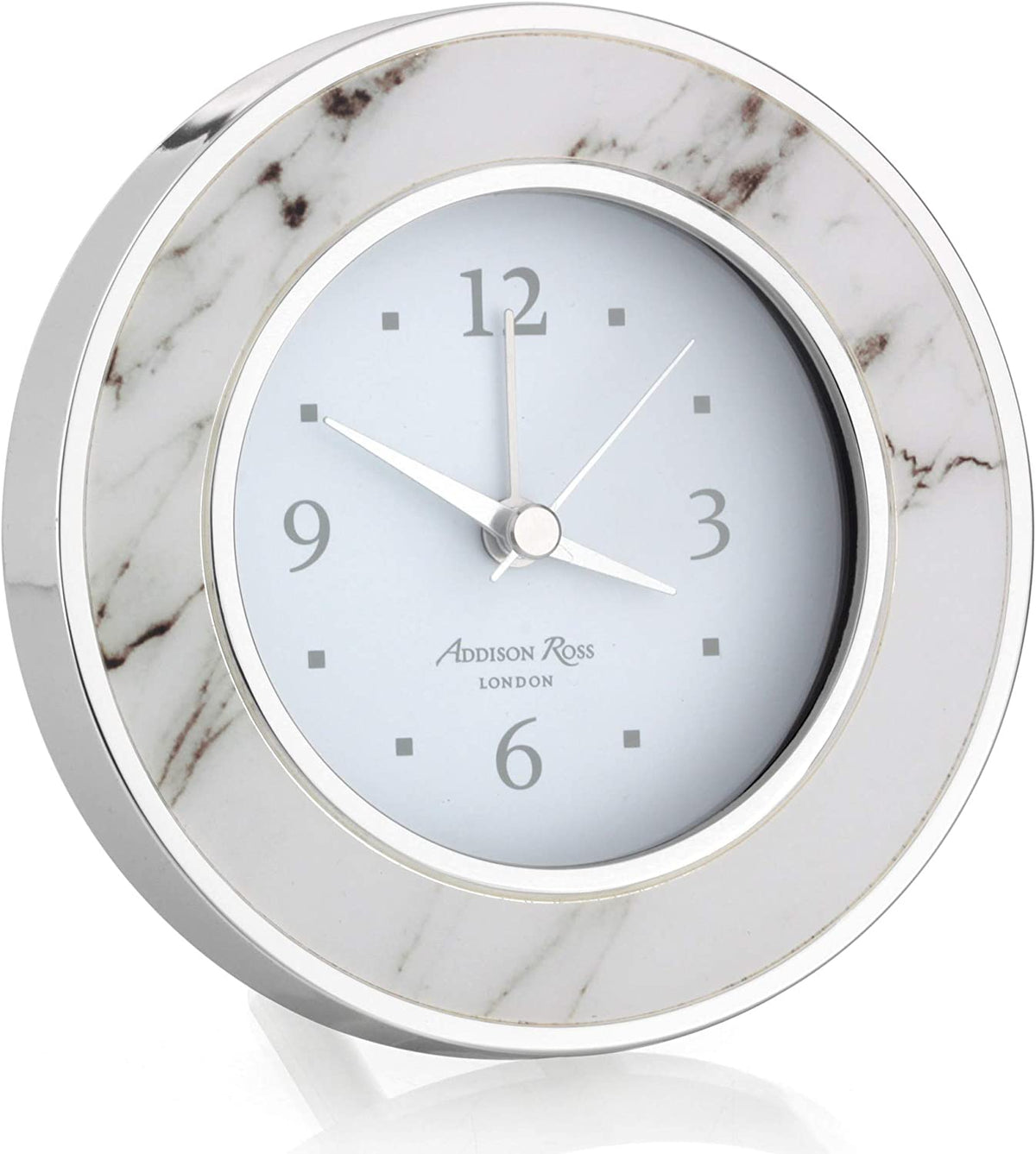 Addison Ross White Marble Silver Round Alarm Clock — Kitchen Clique
